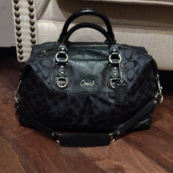 Coach | Bags | Coach Ashley Black Optic Sateen Convertible Satchel ...